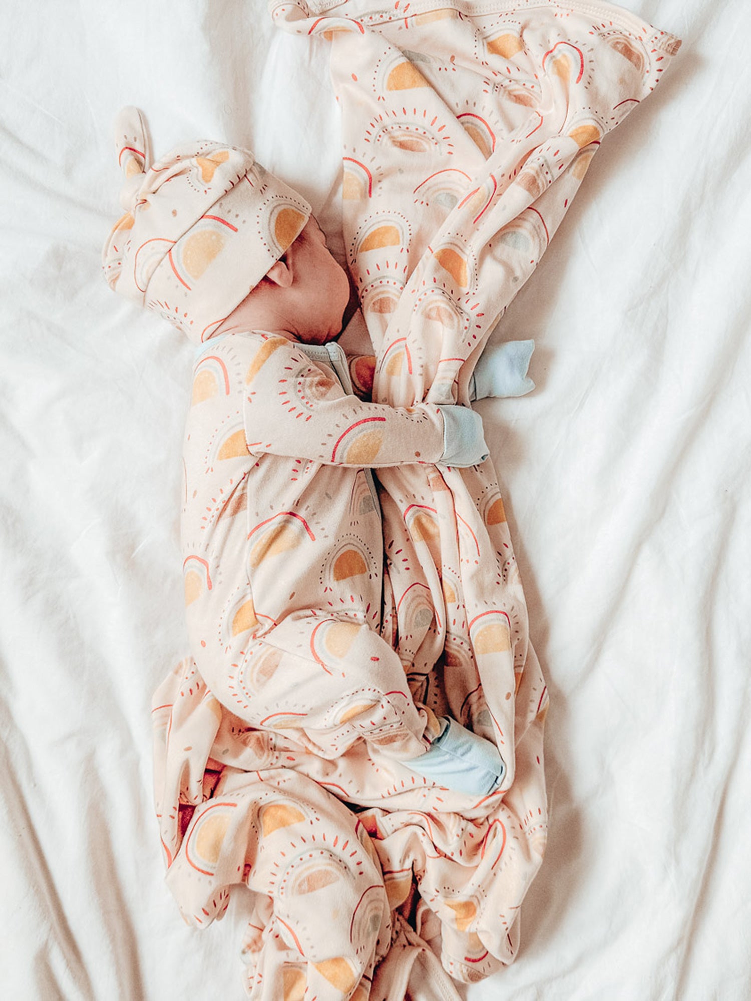 Stretchy Baby Boy Swaddle - Something Blue Boho Sun - Beige / Blue ...