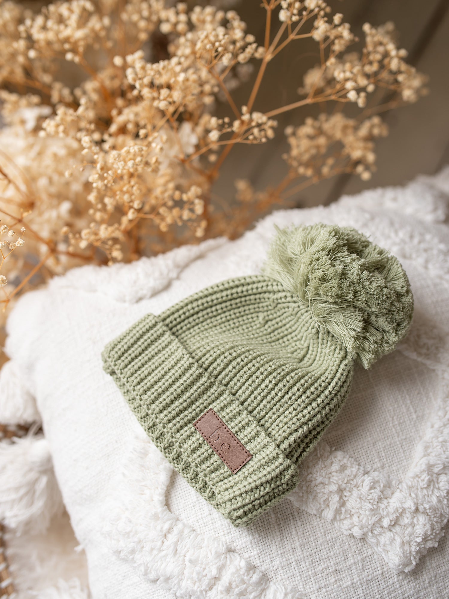 Big Pom Cotton Knitted Baby Beanie - Sage – Before & Ever